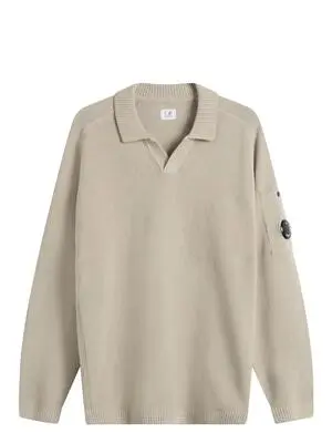 C.P. COMPANY Cotton Chenille Polo Lens Sweater - Dove