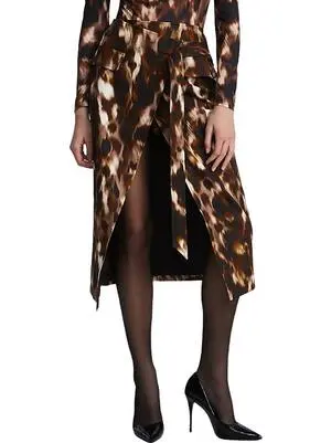 Bcbgmaxazria Overlap Midi Skirt - Leopard Desert Palm Print
