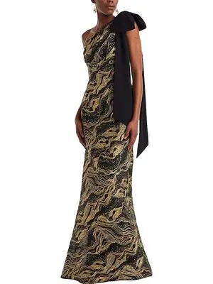 Tadashi Shoji Shariza Bow-shoulder Gown - Gold