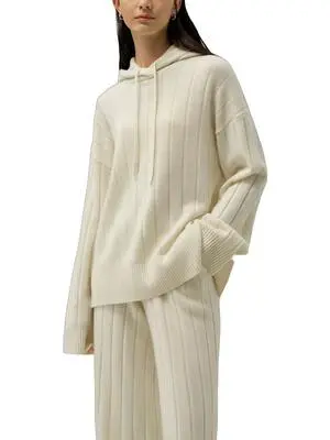 Lilysilk Ribbed Hooded Knit Top White