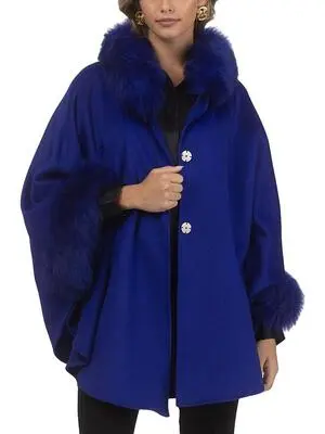 Gorski Wool And Cashmere Cape With Lamb Trim - Cobalt Blue
