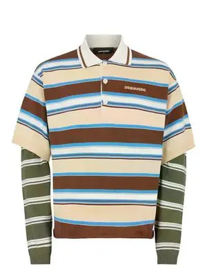 Dsquared2 Striped Long Sleeve Polo Shirt - Neutrals
