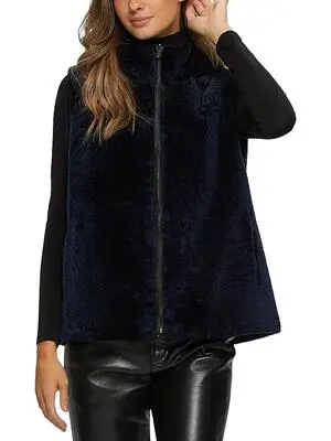 Gorski Shearling Lamb Zip Vest - Navy/black