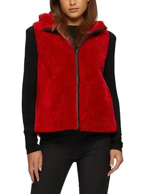 Gorski Shearling Lamb Zip Vest - Red/black