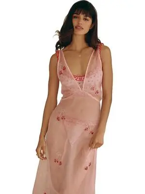 LYREBIRD Sheer Plunge-neck Chemise - Pink