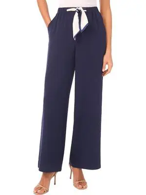 CECE DUPRAZ Tie Waist Straight Leg Pants - Classic Navy
