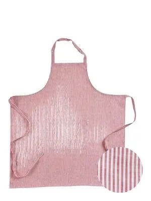 SOLINO HOME Linen Midi Apron - Red And White