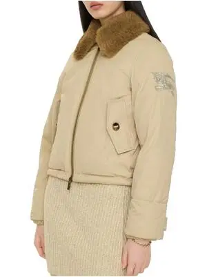 Burberry Gabardine Jacket With Shearling Collar - Dune Beige