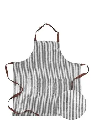 SOLINO HOME Linen Bib Apron - Black And White/brown