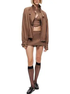 NOCTURNE High Neck Cropped Jacket - Brown