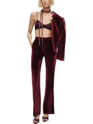 NOCTURNE Velvet Bootcut Trousers - Burgundy