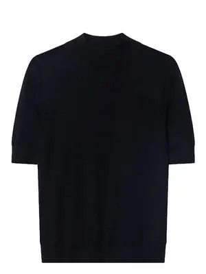 Gobi Cashmere High Neck Half Sleeve Shirt - Black