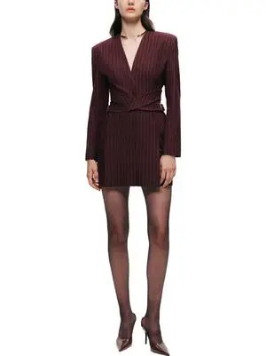 NOCTURNE Tailored Pinstripe Wrap-waist Mini Dress - Burgundy