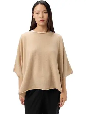 Gobi Cashmere Boat Neck Cashmere Poncho - Beige