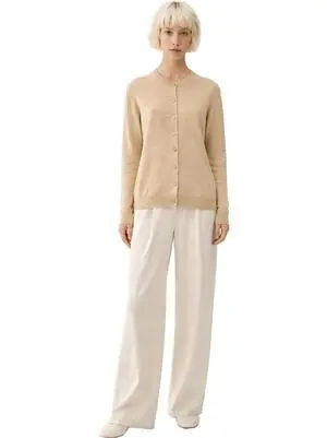 Gobi Cashmere Cashmere Crewneck Cardigan - Beige