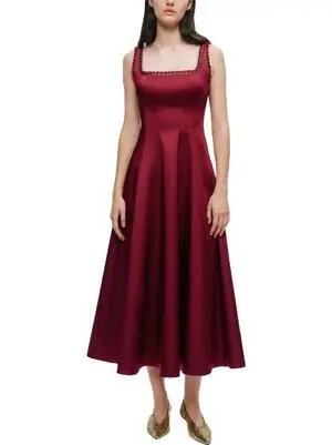 NOCTURNE Embellished Square-neck Midi Dress - Burgundy