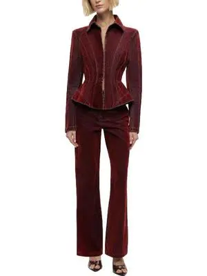 NOCTURNE Velvet Straight-leg Pants - Burgundy