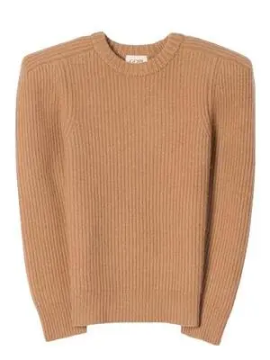 Gobi Cashmere Gobi Cashmere Sculpted-Shoulder Ribbed Sweater Camel