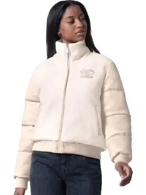 G-III 4HER BY CARL BANKS Green Bay Packers Cheerleader Sherpa Jacket - Cream