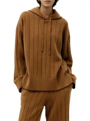 Lilysilk Ribbed Hooded Knit Top - Cinnamon