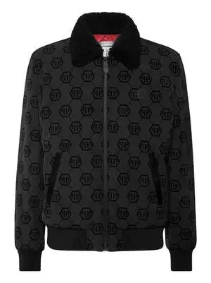Philipp Plein Monogram Shearling-collar Bomber Jacket - Black