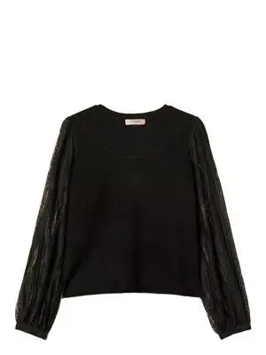 TWINSET Lace-sleeve Blouse - Black