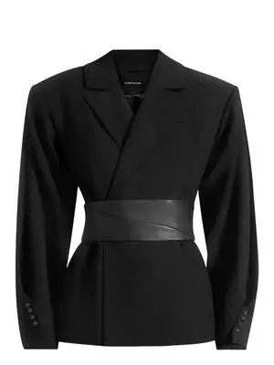 Manière De Voir Twist Sleeve Belted Blazer - Black