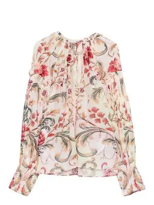 Farm Rio Floral Print Blouse - Neutrals
