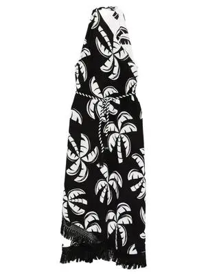 Farm Rio Palm-print Halterneck Midi Dress - White