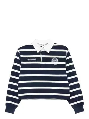 SPORTY & RICH Striped Polo Top - Blue