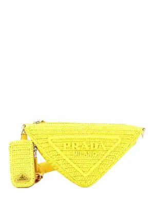 Prada Triangle Logo Zip Crochet Raffia Small Crossbody Bag - Yellow