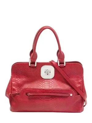 Longchamp Embossed Leather Tote Bag - Red