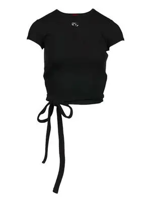 DIESEL® Ribbed T-shirt With Wrap-around Laces And Cut-out Detail - Black