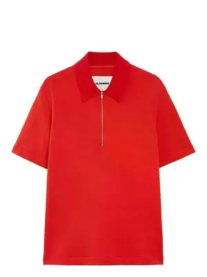 JIL SANDER Knitted Zip-up Polo Shirt Red