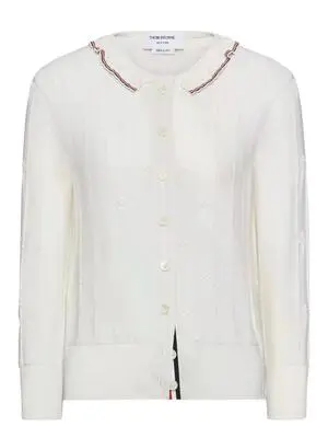 Thom Browne Bobble Stitch Lace-trim Cardigan - White