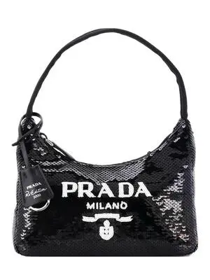 Prada Re-edition 2000 Sequins Mini Hobo Bag - Black