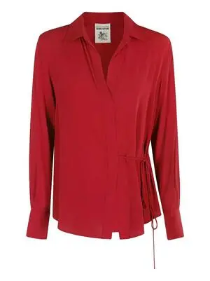 SEMICOUTURE V-neck Tie Blouse - Red