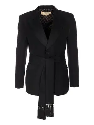 Valentino Garavani V-neck Fringed Jacket - Black