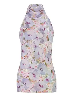 Balmain Poppy Flower-print Sleeveless Top - Purple