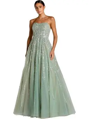 Mac Duggal Embellished Strapless Sweetheart Ball Gown - Seafoam