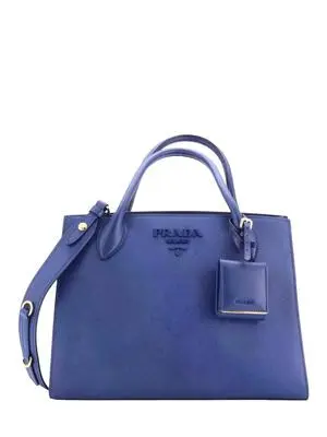 Prada Monochrome Saffiano And City Calf Medium Tote Bag - Blue
