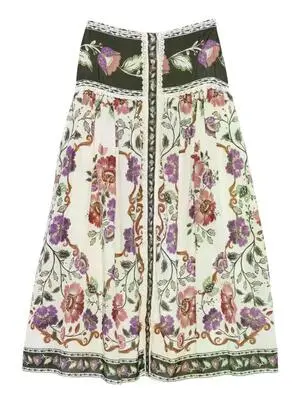 Farm Rio Floral-print Midi Skirt - Neutrals