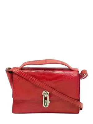 Balenciaga Maillon Lizard-embossed Mini Trapeze Shoulder Bag - Red