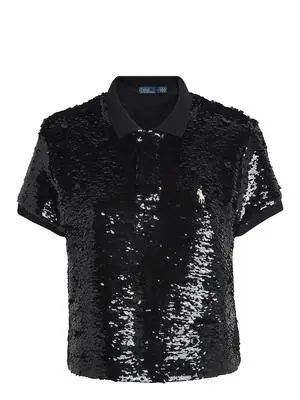 Polo Ralph Lauren Sequin Cropped Polo Shirt - Black