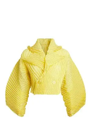 Issey Miyake Hand Pleats Striped Jacket - Yellow