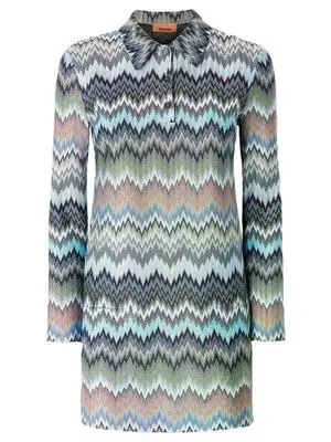 Missoni Collared Chevron-pattern Mini Dress - Blue