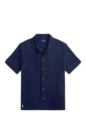 Polo Ralph Lauren Waffle-knit Camp-collar Shirt - Blue