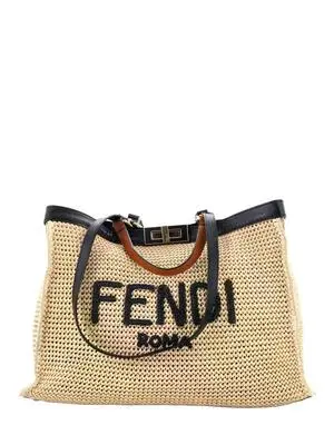 Fendi Peekaboo X-raffia Medium Tote Bag - Neutrals