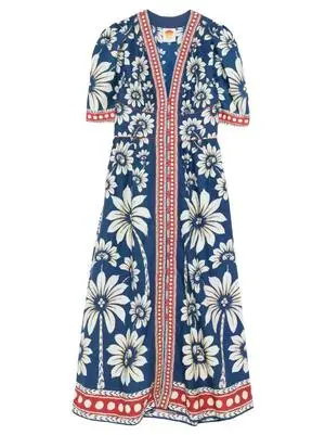 Farm Rio Floral-print V-neck Maxi Dress - Blue
