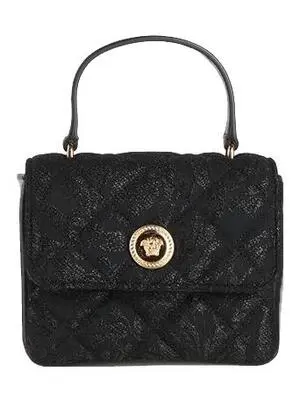 Versace Handbag In Virgin Wool Blend With Leather Trims - Black
